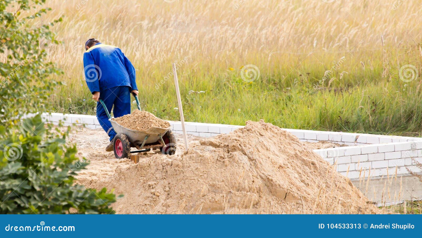 Worker Working with Sand on Construction Site Editorial Stock Photo ...