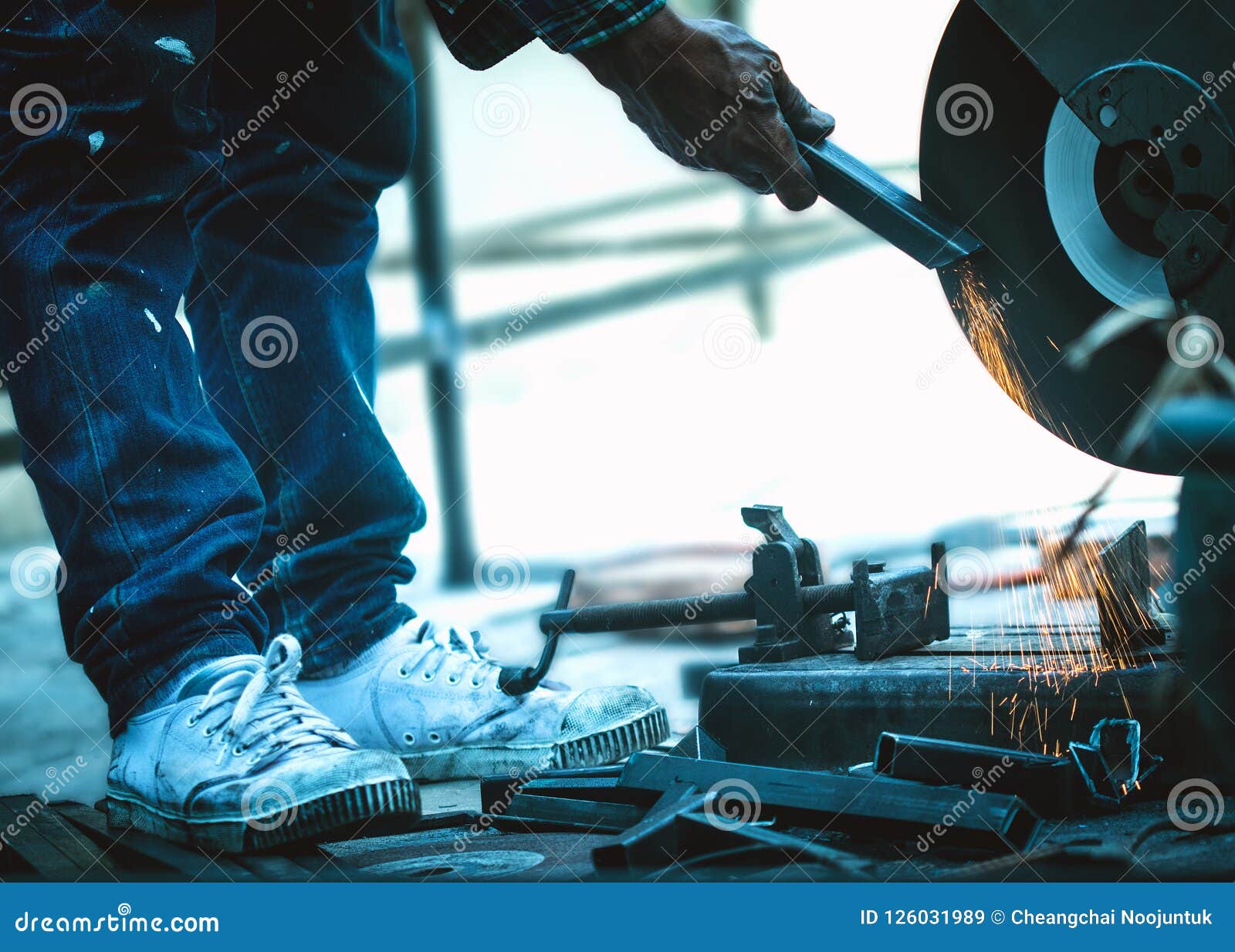 Worker is Working on Steel Cutting Stock Image - Image of site, fair ...