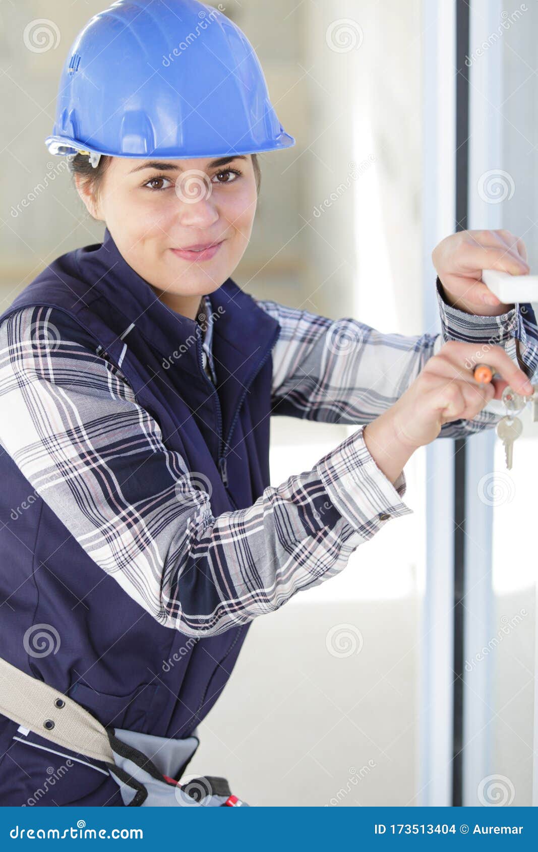 Worker working with window stock photo. Image of mesh - 173513404