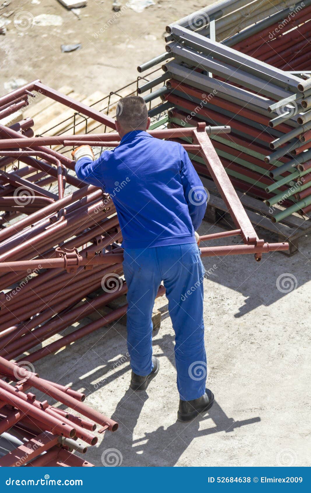 Worker Works with a Shovel, Cleaning Rubble Stock Photo - Image of ...