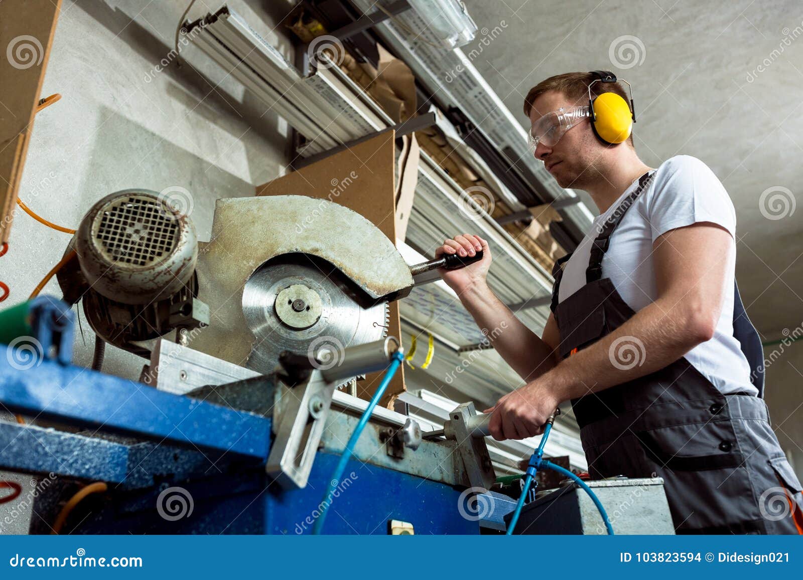 Worker in the Workshop Cuts Pvc Profile Stock Photo - Image of model ...