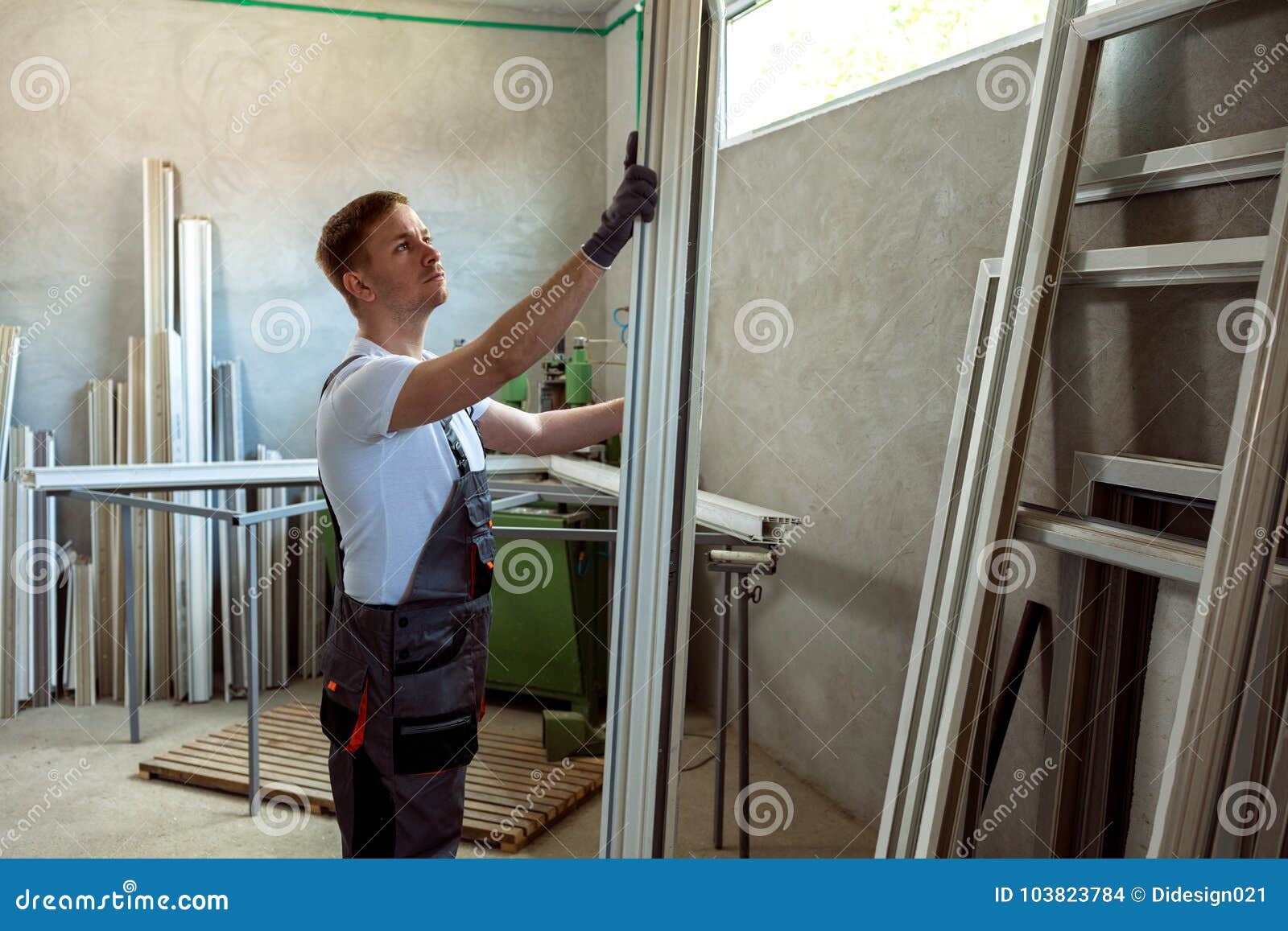 Worker in the Workshop for Making PVC Windows and Doors Stock Photo ...