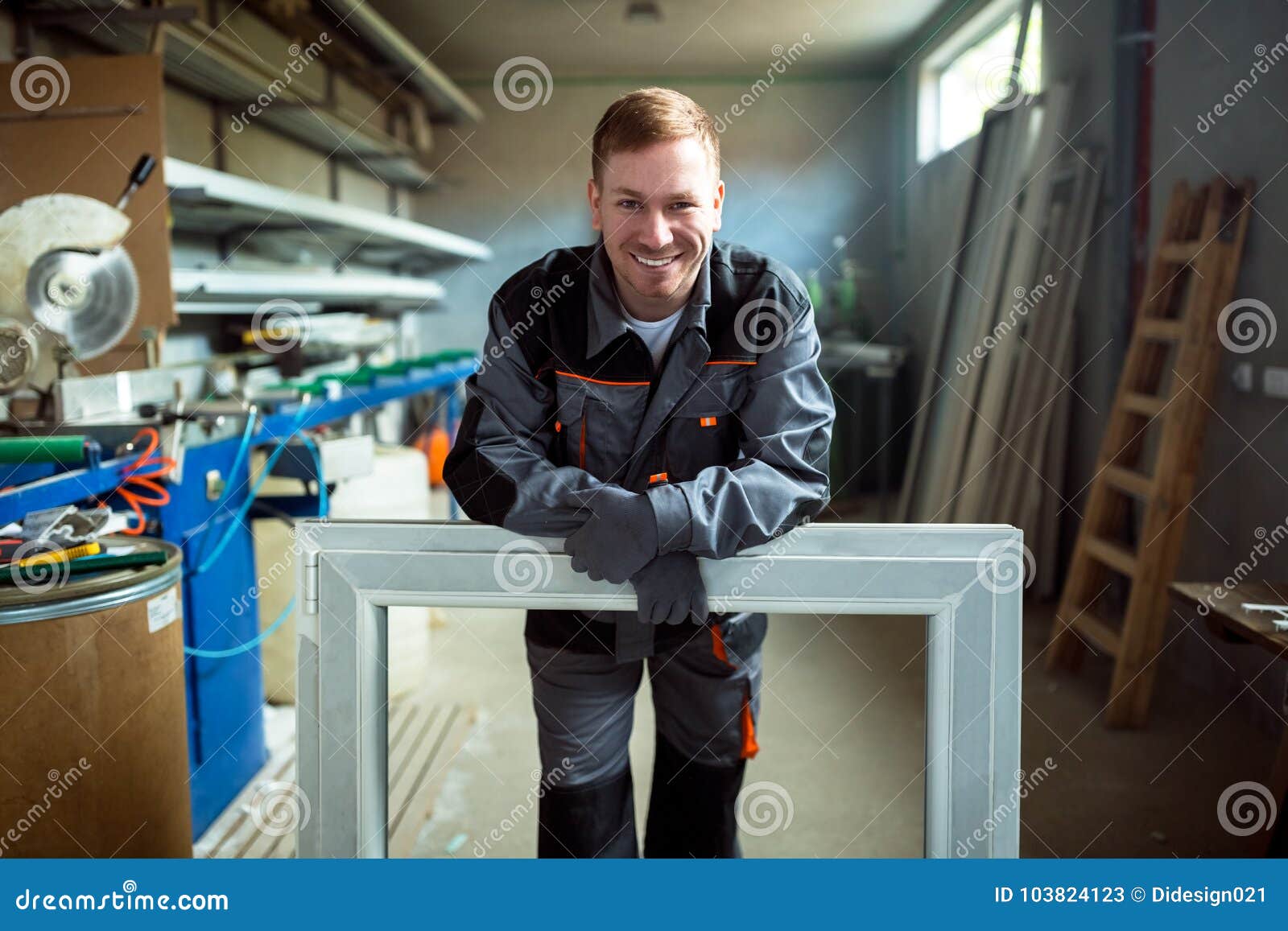 Worker in Workshop for Manufacture of Windows and Doors Stock Image ...