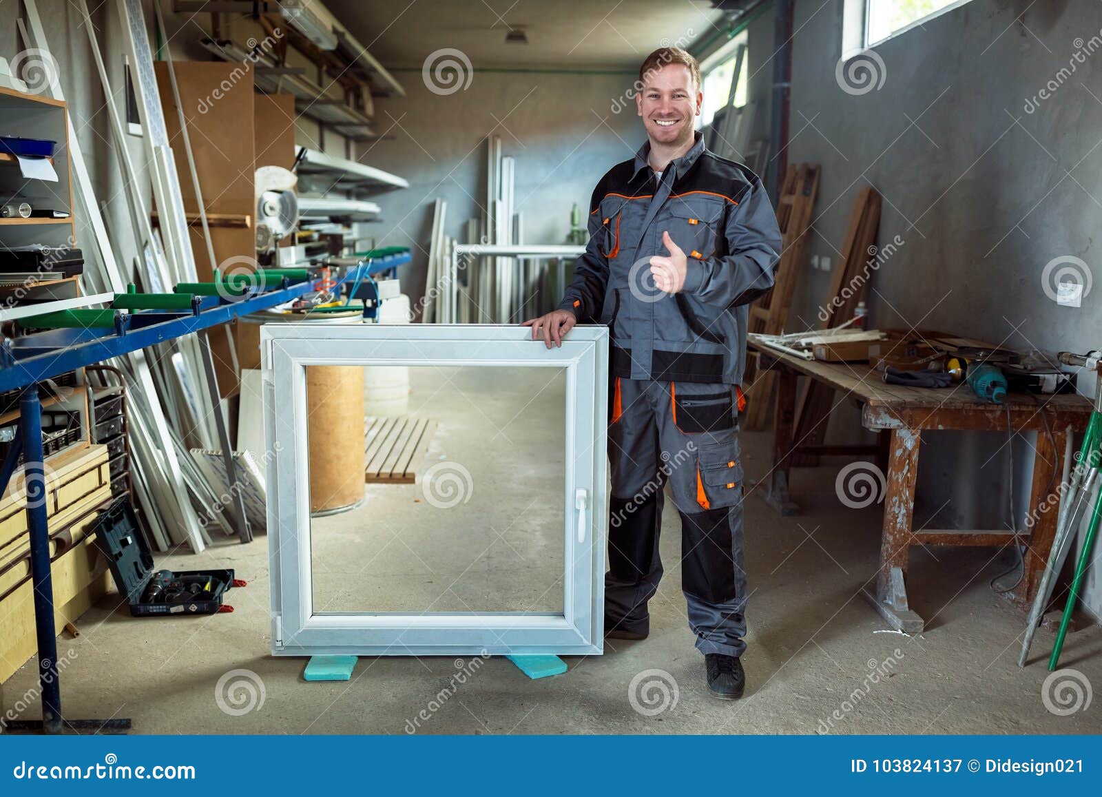 Worker in Workshop for Manufacture of Windows and Doors Stock Image ...