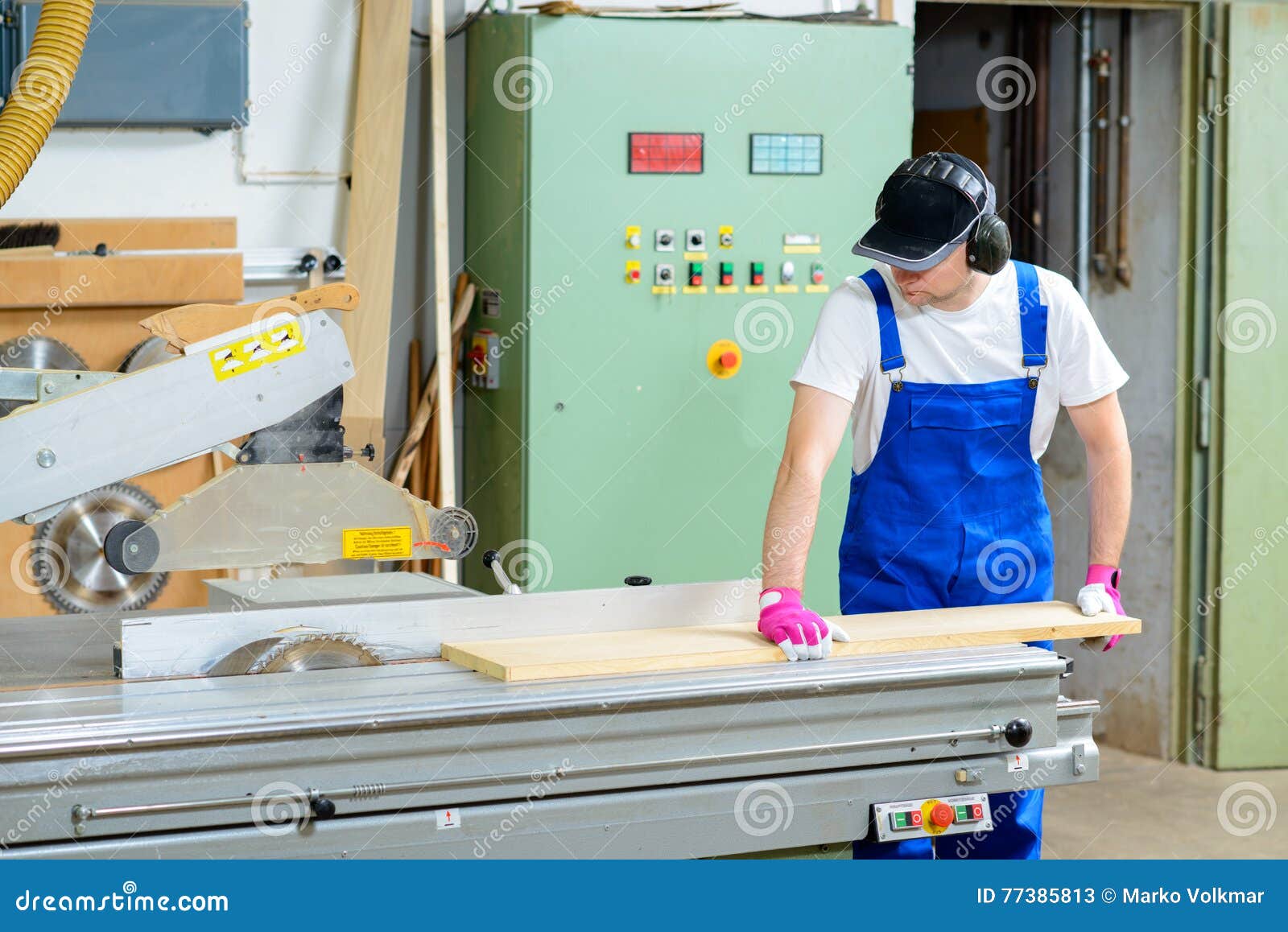 Worker in Workshop Using Saw Machine Stock Image - Image of plant ...