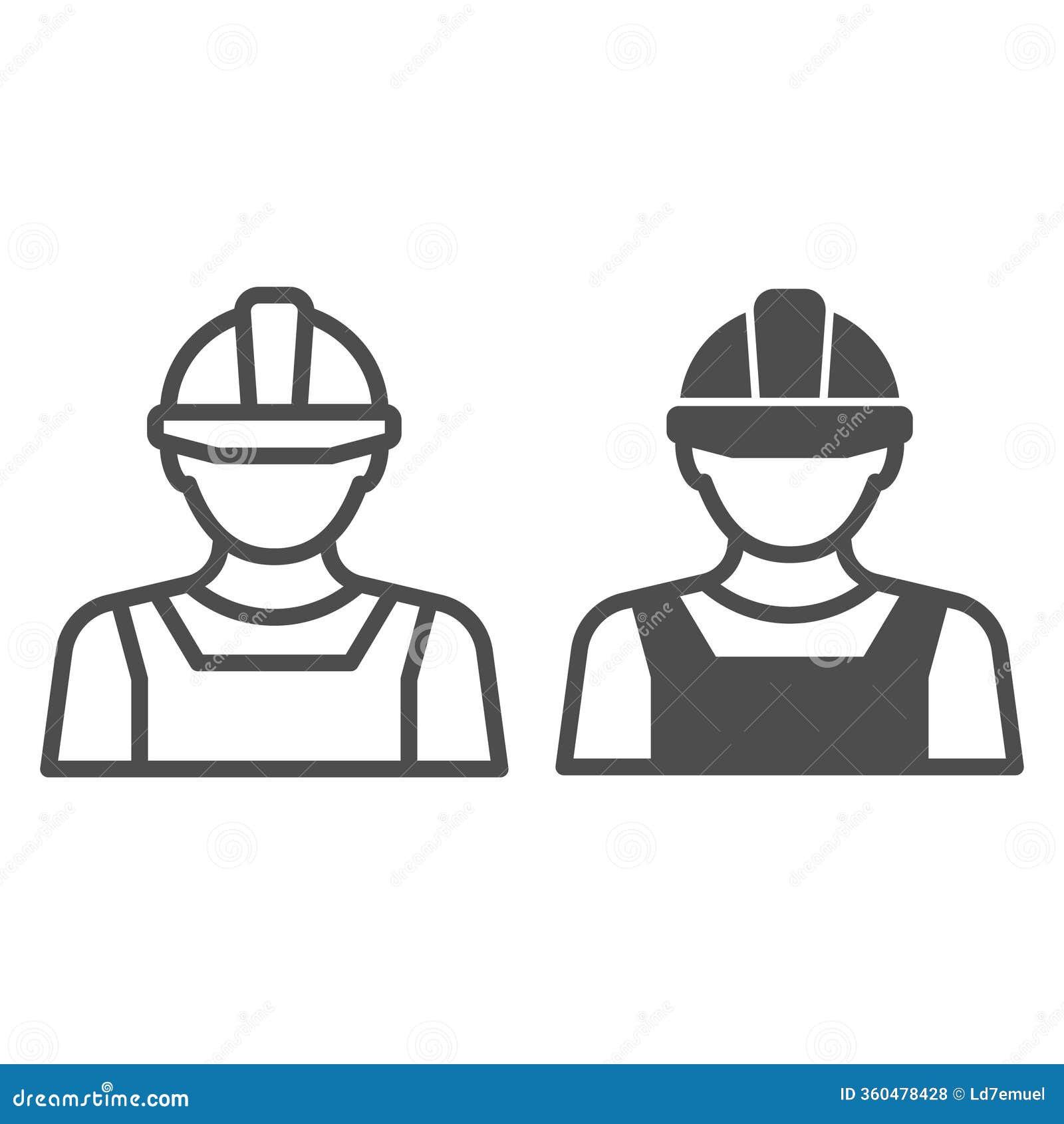 Worker with Workwear Uniform Line and Solid Icon, Construction Concept ...