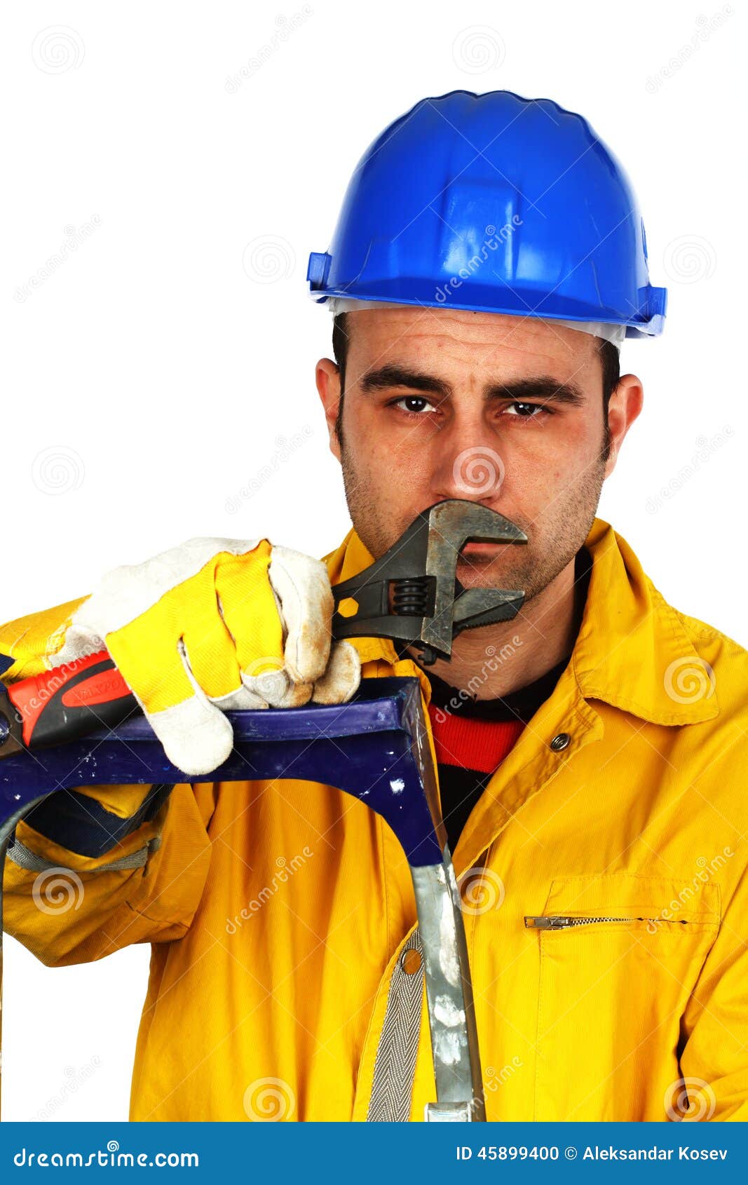 Worker with a wrench stock photo. Image of hand, mechanic - 45899400