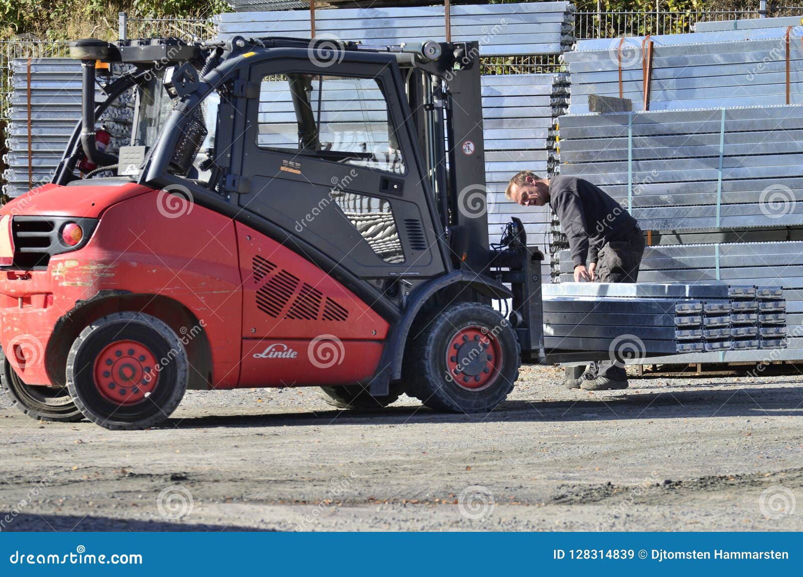 Worker on Yard with Truck Lift Preparing Work Editorial Stock Image ...