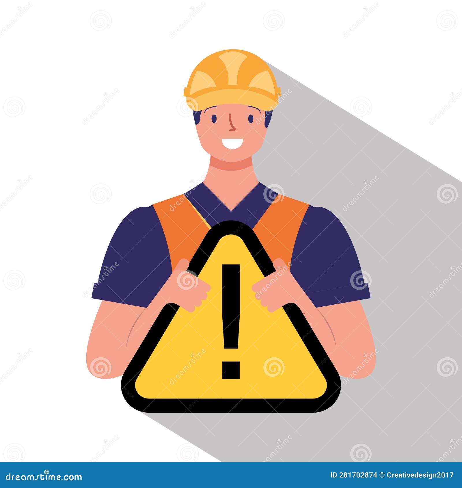 Worker with Yellow Warning Sign Stock Vector - Illustration of service ...