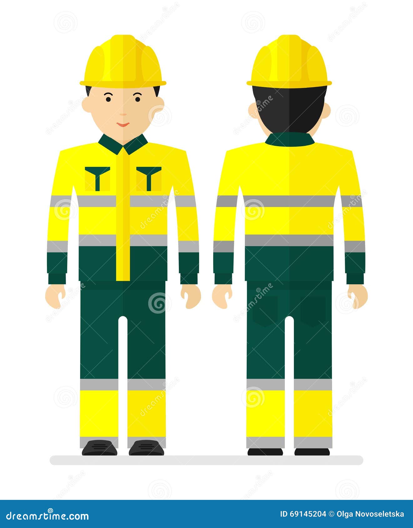 Worker in Yellow Work Protective Suit with Reflecting Tape. Stock ...