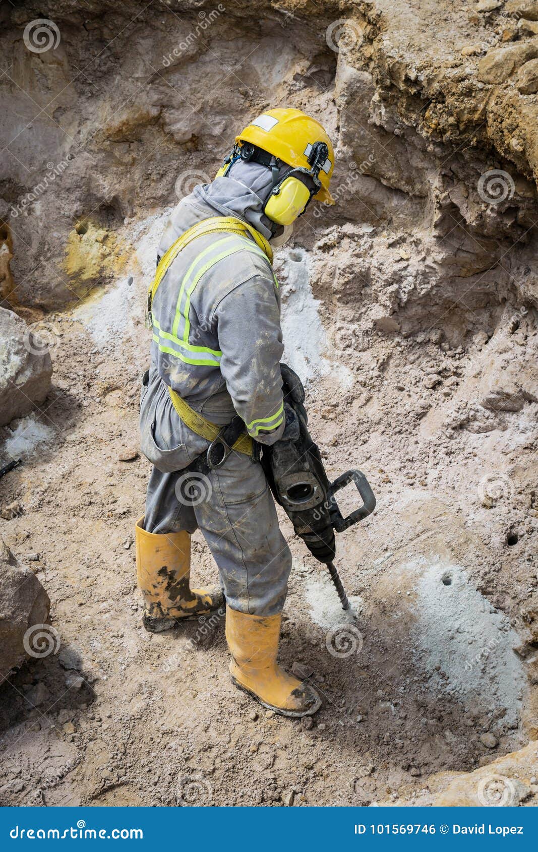 Drilling worker in action stock photo. Image of iron - 101569746