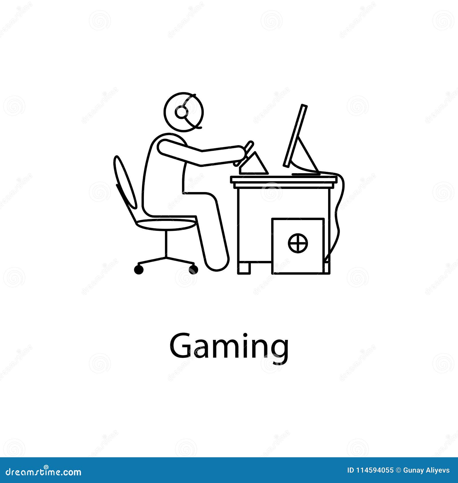 Workerr is Playing Game Icon. Element Man in Front of a Computer in the ...