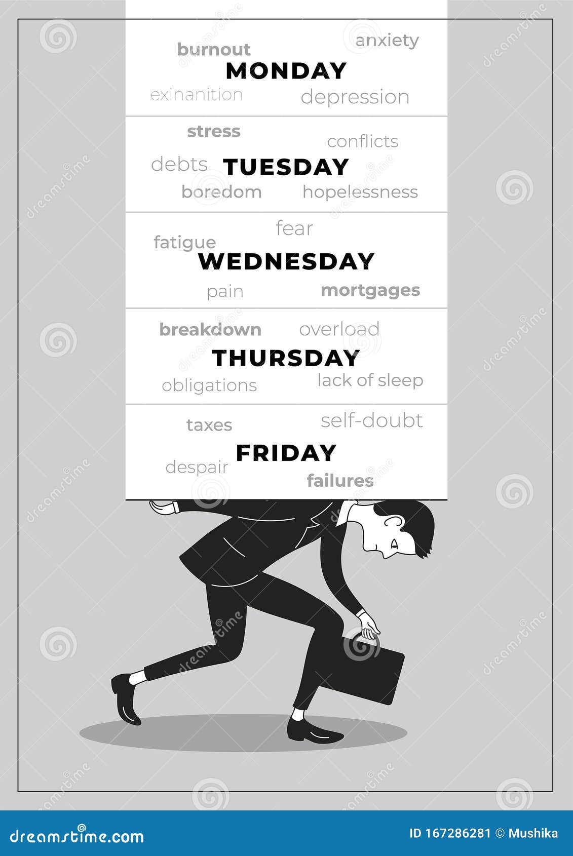 Burnout Overworked Employee or Businessman Carrying the Heavy Load ...