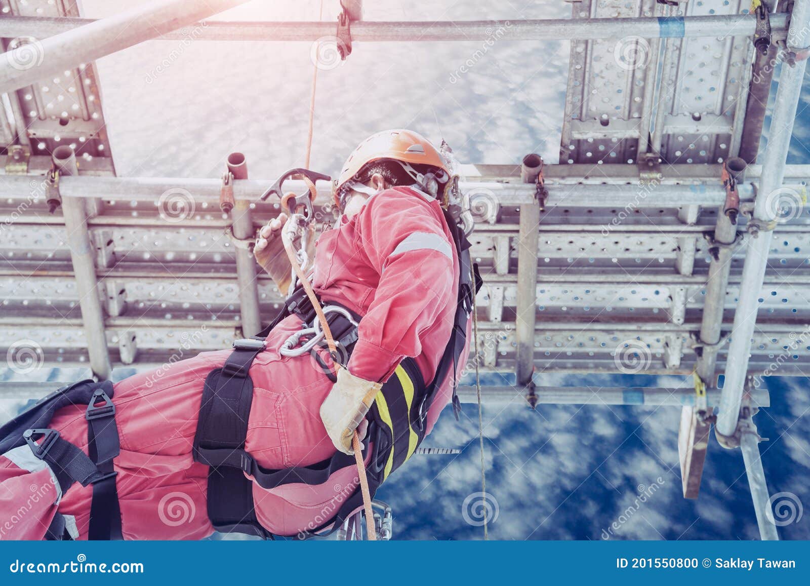 Workers Abseiling and Rope Access in Industrial in Construction Site ...
