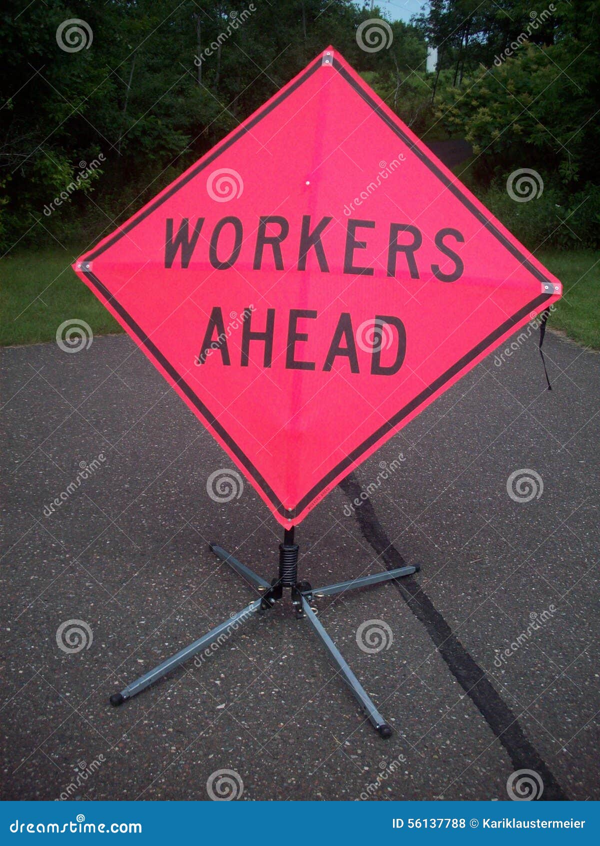 Workers Ahead Sign stock photo. Image of orange, active - 56137788