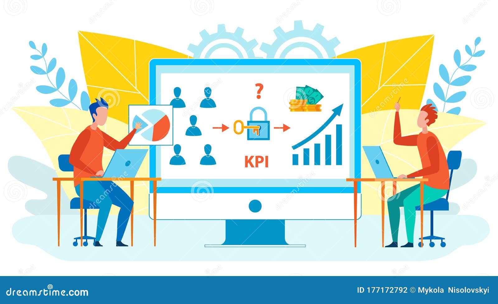 Workers Analyzing KPI Isolated Flat Illustration Stock Vector ...