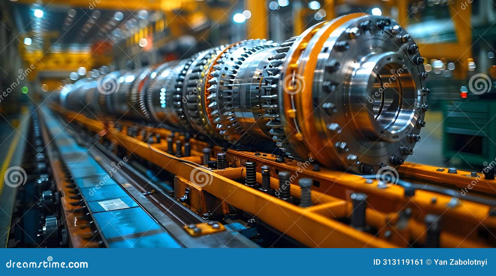 Workers Assembling Gas Turbines in a Mechanical Engineering Factory ...