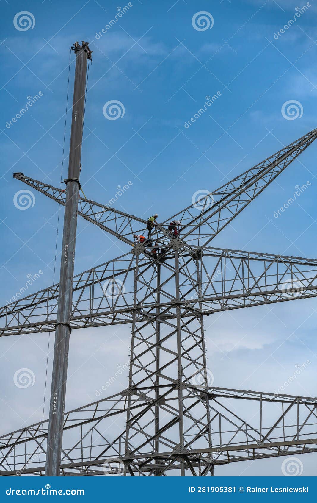 Workers Assembling a Power Pole at High Altitude Editorial Photo ...