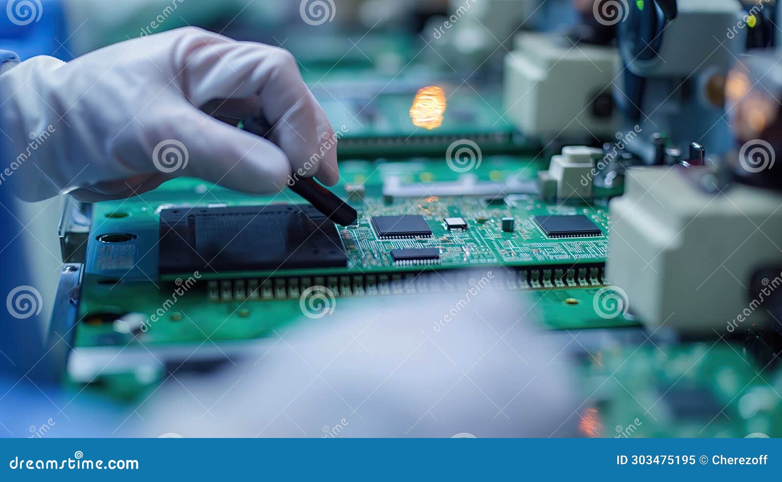 Workers on the Assembly Line Install Chips on Chips Stock Illustration ...