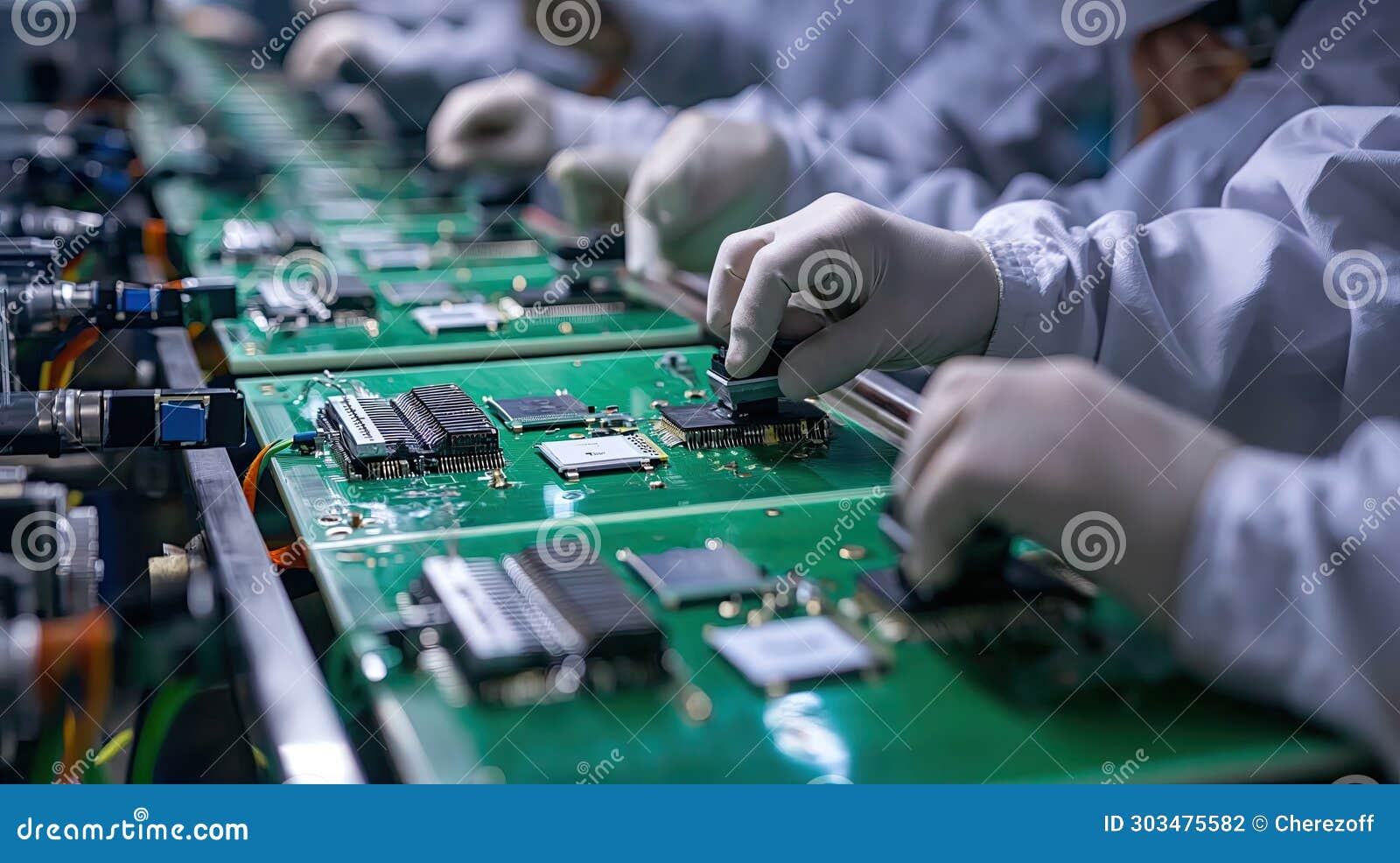 Workers on the Assembly Line Install Chips on Chips Stock Illustration ...