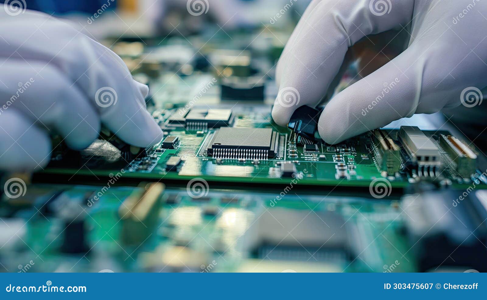 Workers on the Assembly Line Install Chips on Chips Stock Illustration ...