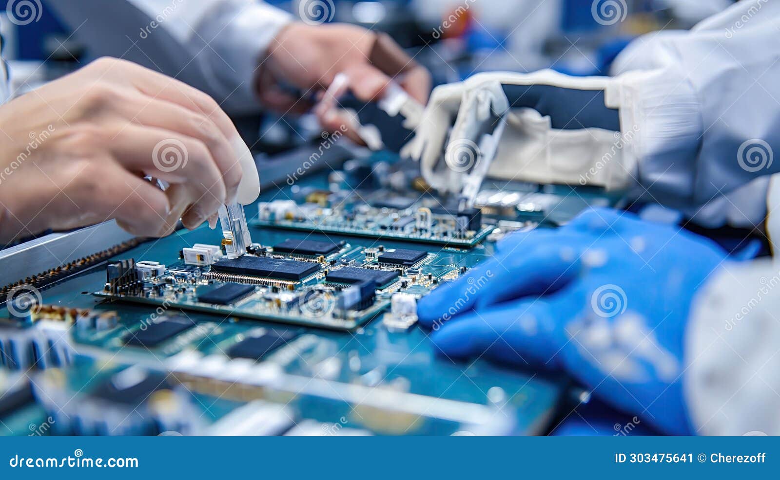 Workers on the Assembly Line Install Chips on Chips Stock Illustration ...