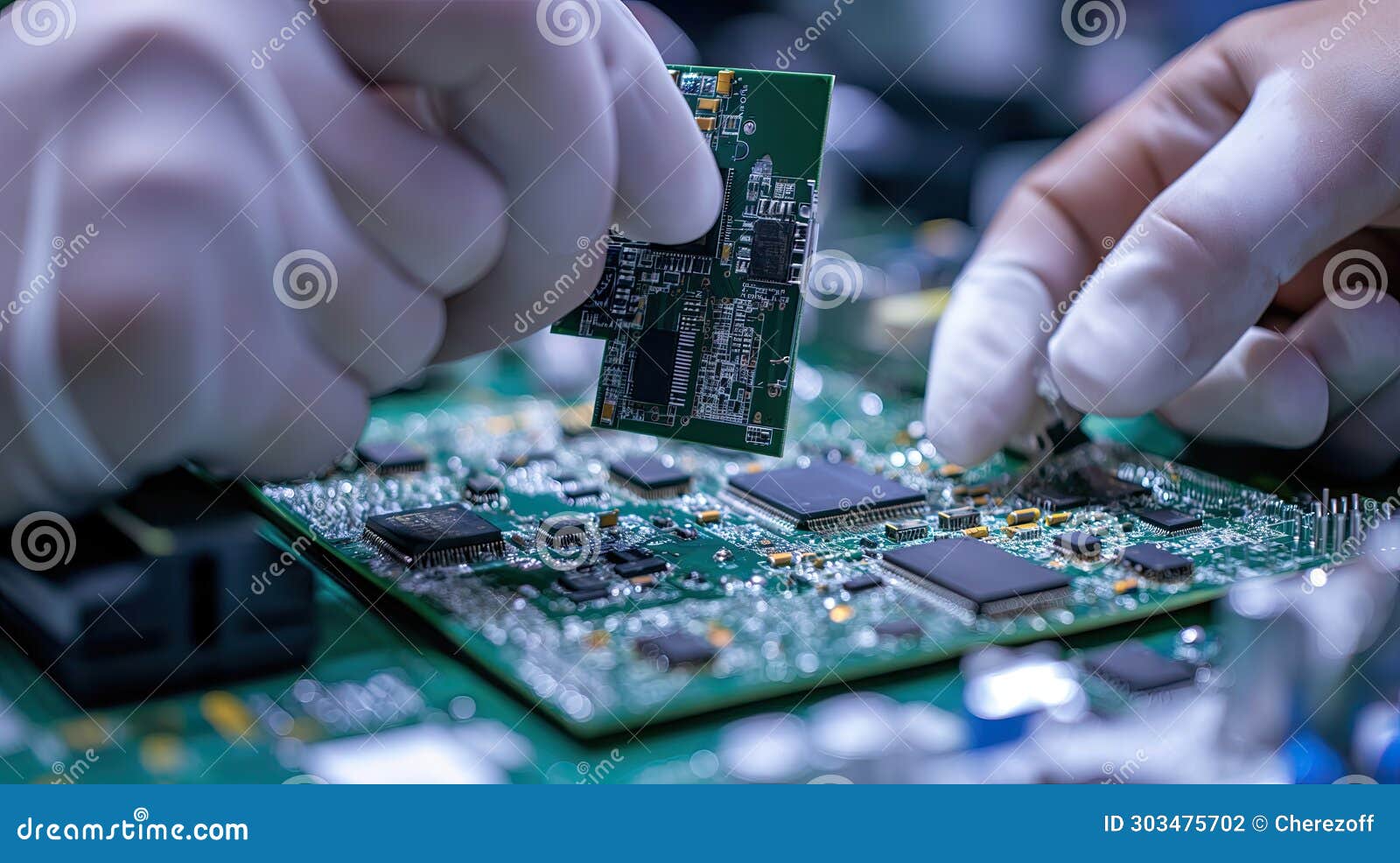 Workers on the Assembly Line Install Chips on Chips Stock Illustration ...