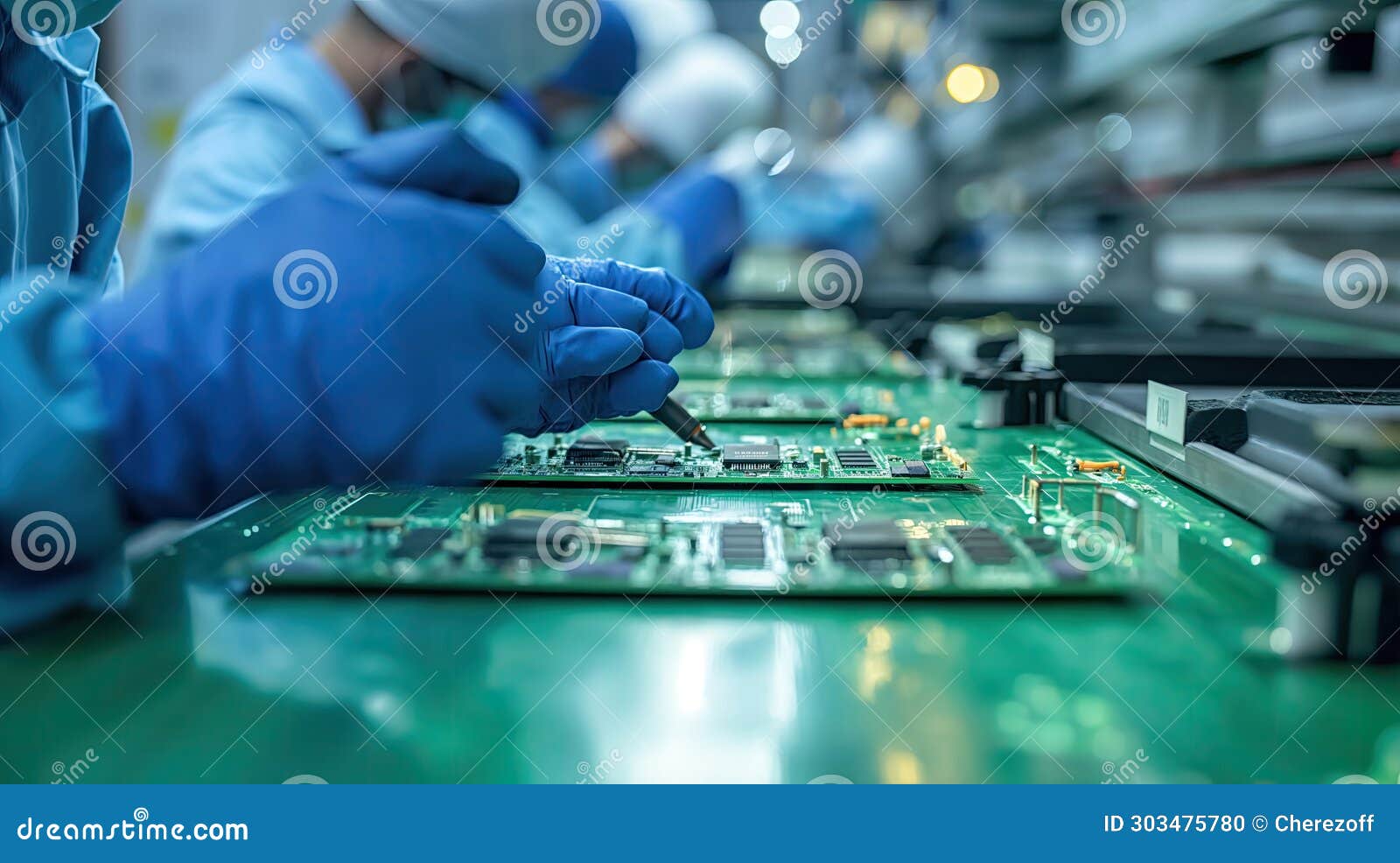 Workers on the Assembly Line Install Chips on Chips Stock Illustration ...
