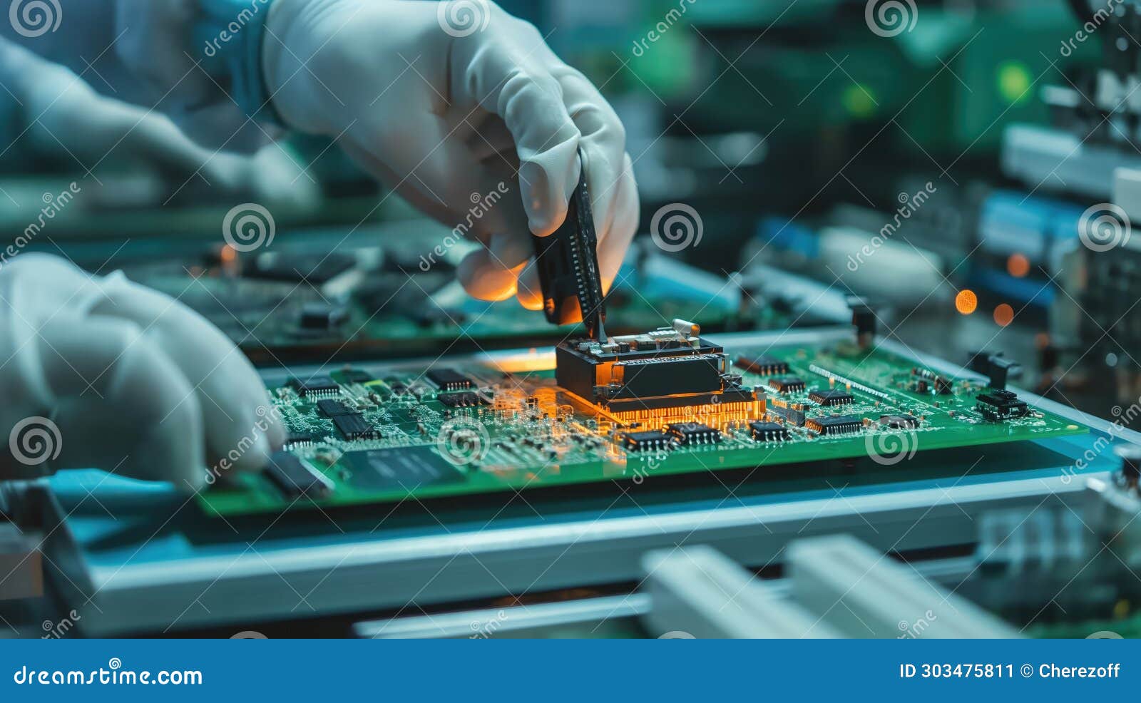 Workers on the Assembly Line Install Chips on Chips Stock Illustration ...