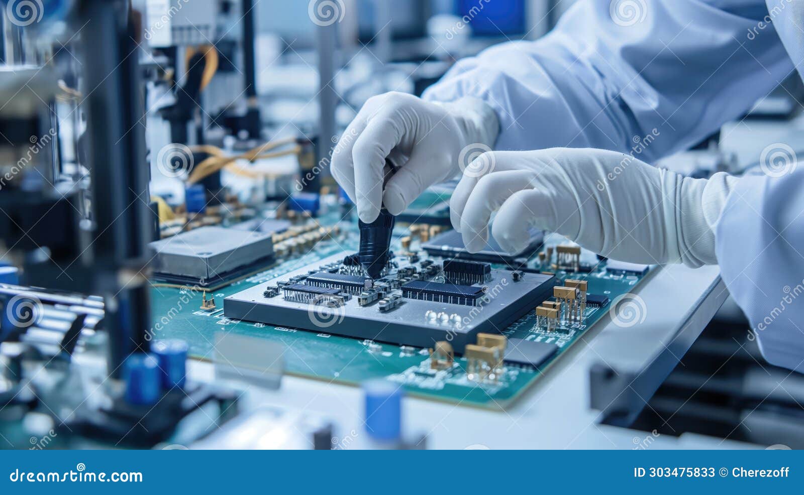Workers on the Assembly Line Install Chips on Chips Stock Image - Image ...
