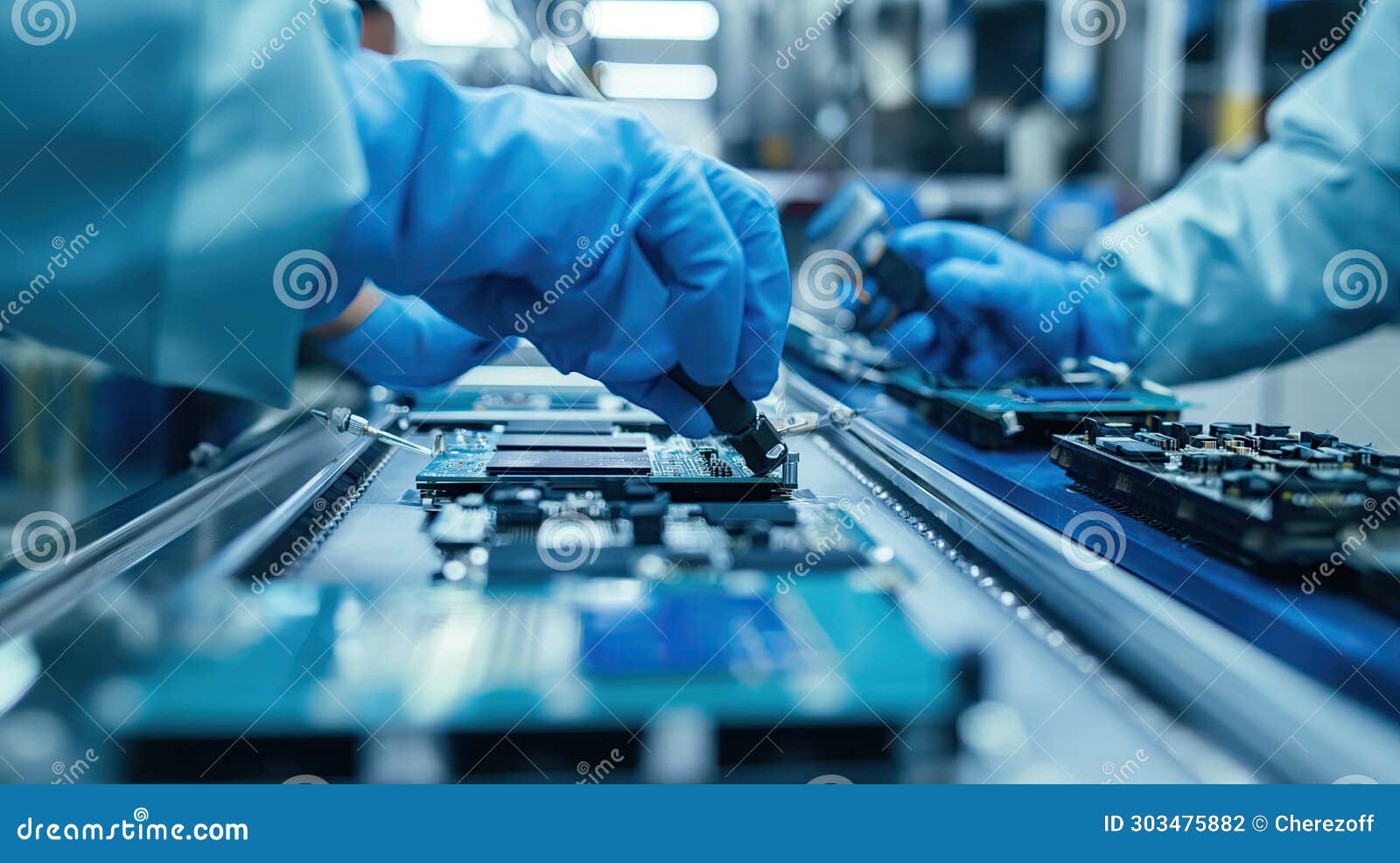 Workers on the Assembly Line Install Chips on Chips Stock Photo - Image ...