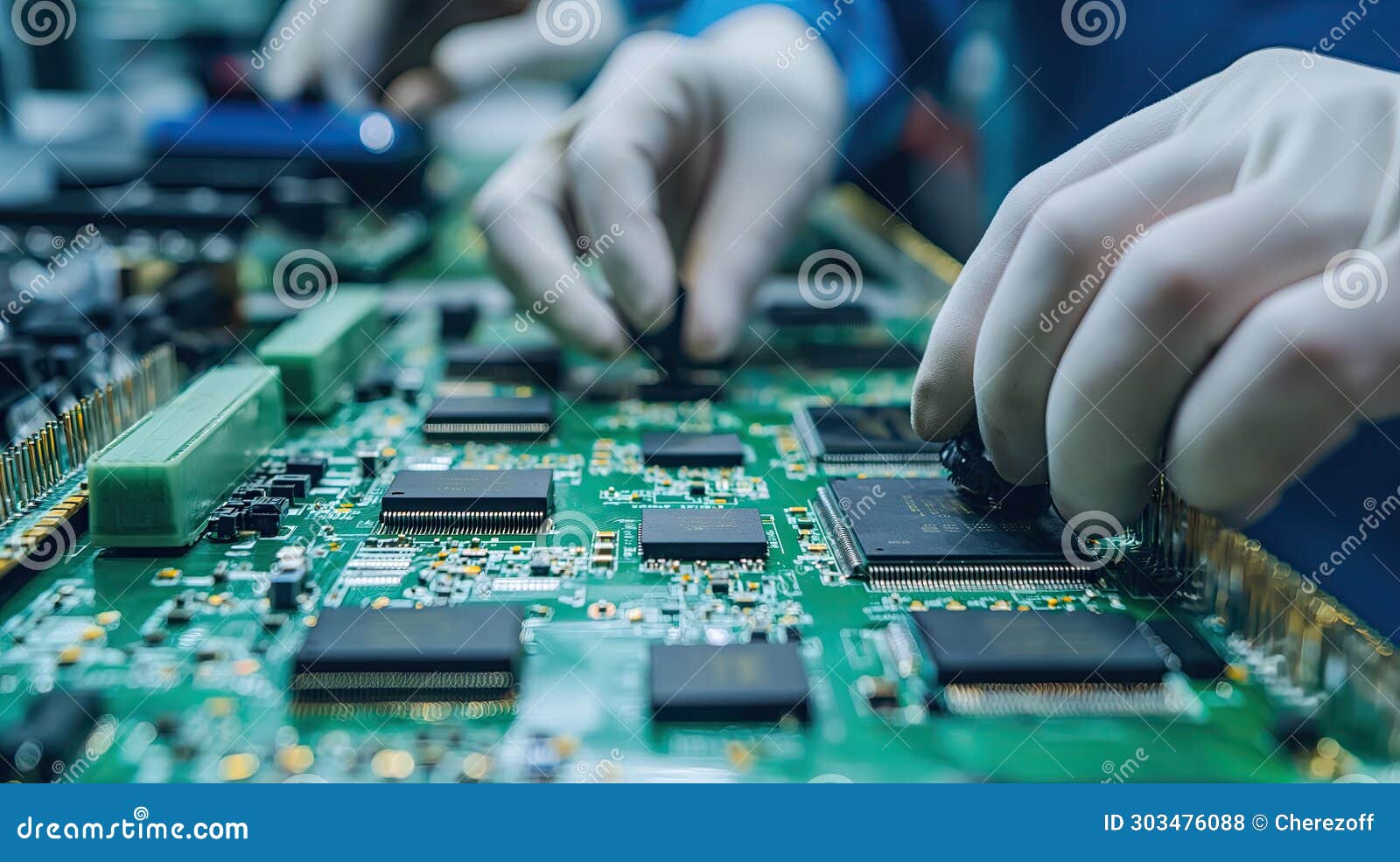 Workers on the Assembly Line Install Chips on Chips Stock Illustration ...