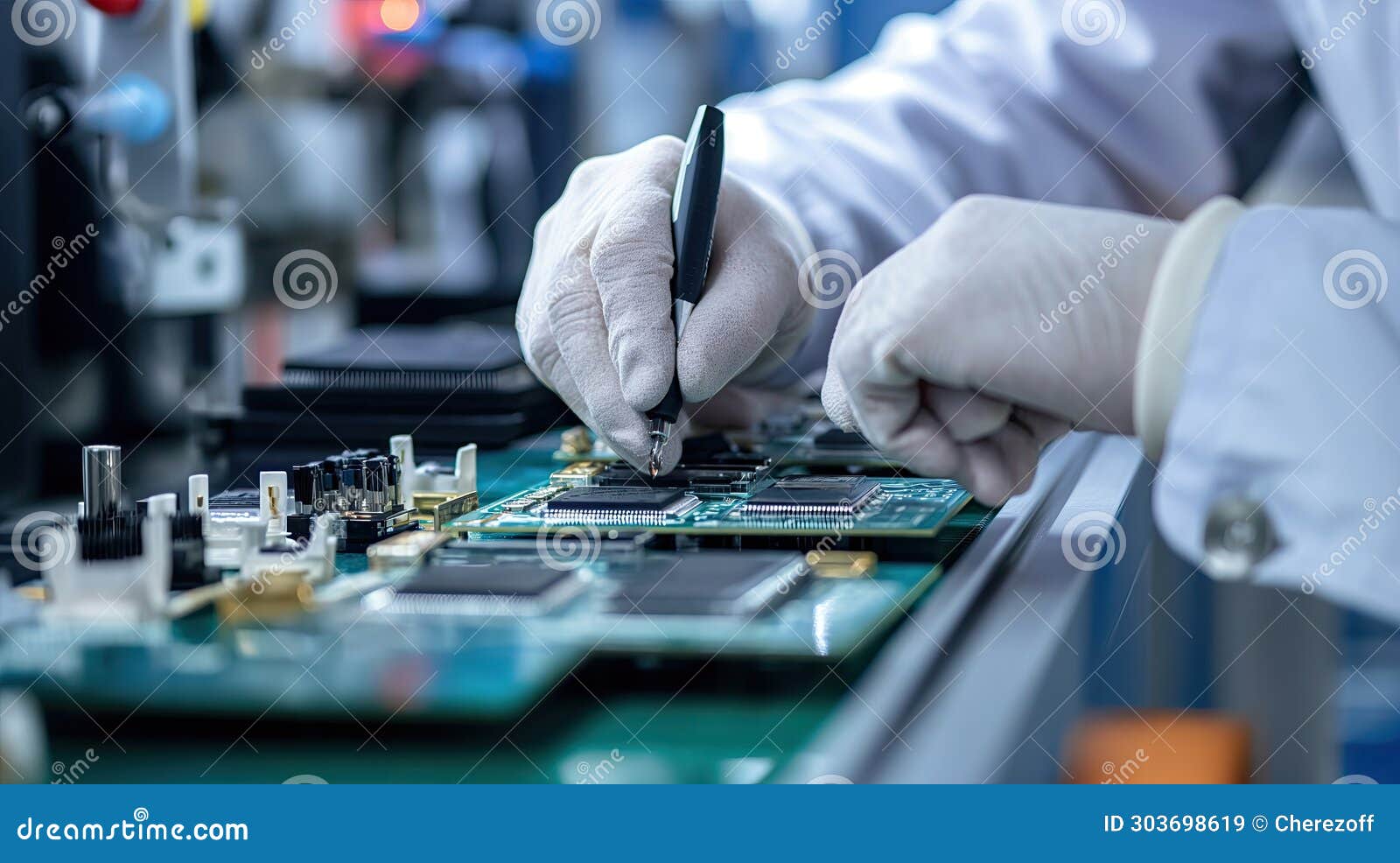 Workers on the Assembly Line Install Chips on Chips Stock Illustration ...