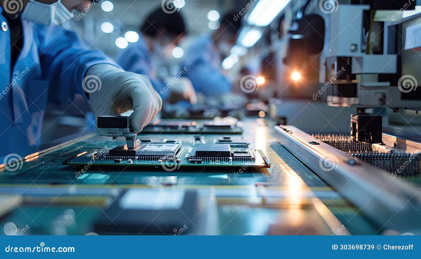 Workers on the Assembly Line Install Chips on Chips Stock Image - Image ...