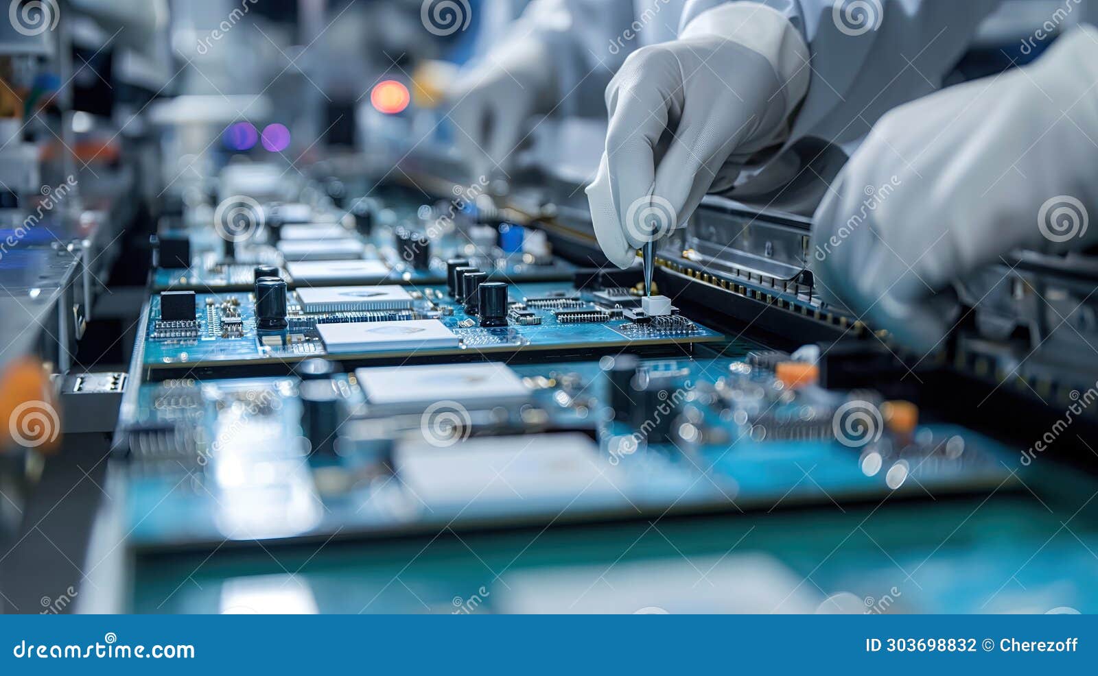 Workers on the Assembly Line Install Chips on Chips Stock Photo - Image ...