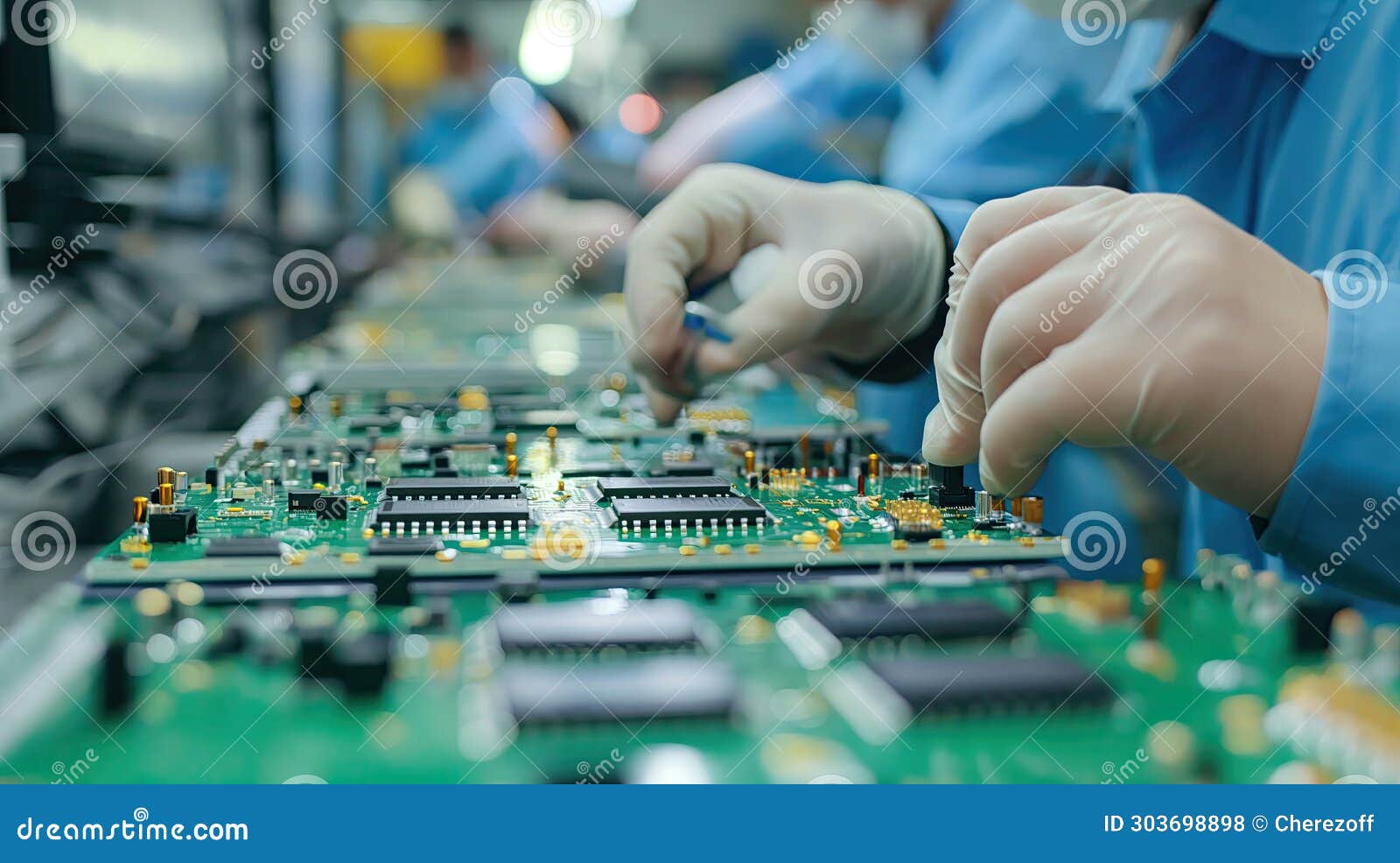 Workers on the Assembly Line Install Chips on Chips Stock Photo - Image ...