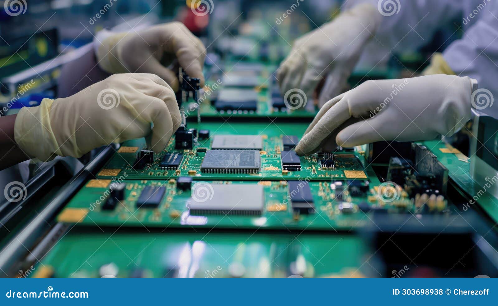 Workers on the Assembly Line Install Chips on Chips Stock Photo - Image ...