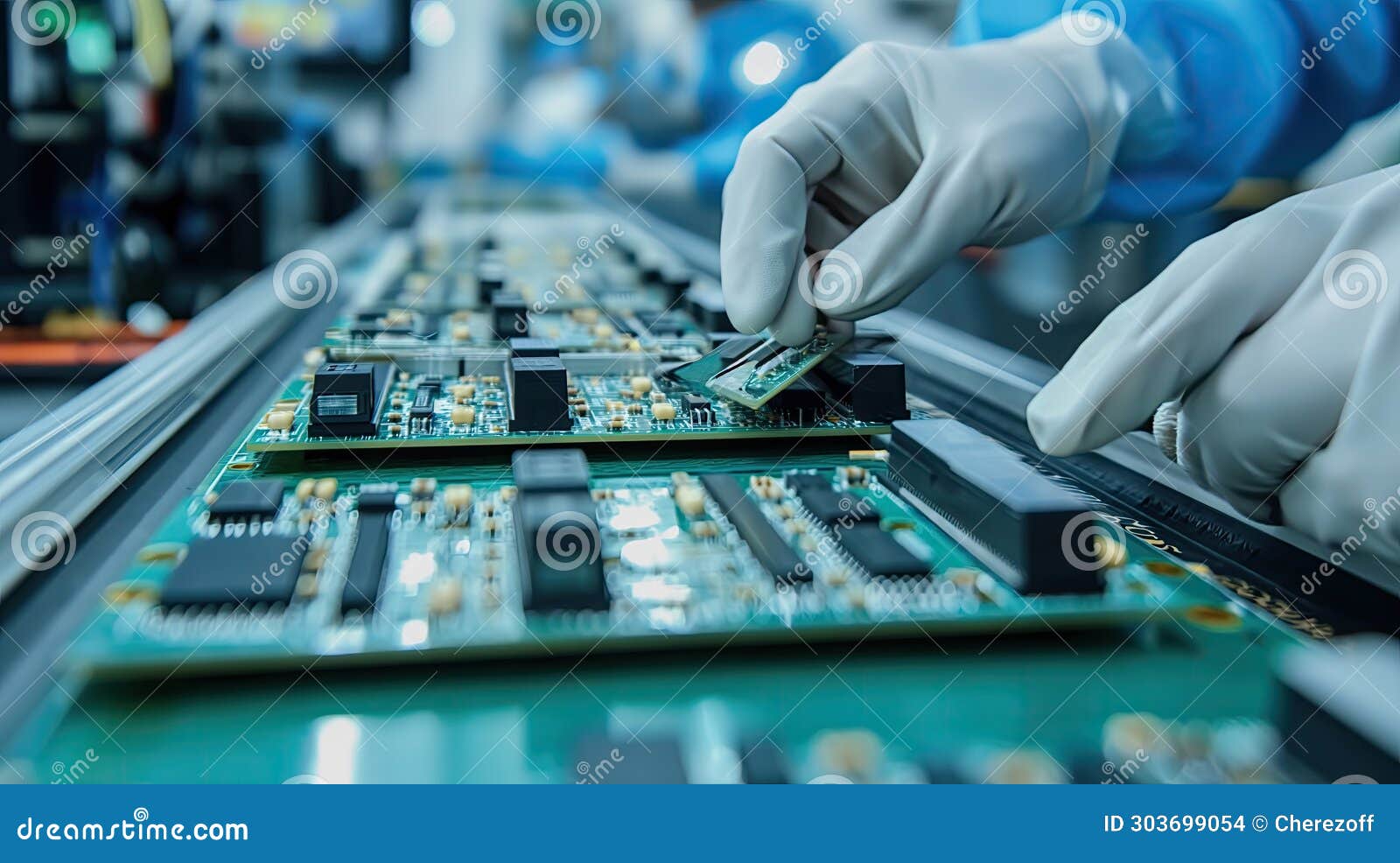 Workers on the Assembly Line Install Chips on Chips Stock Photo - Image ...