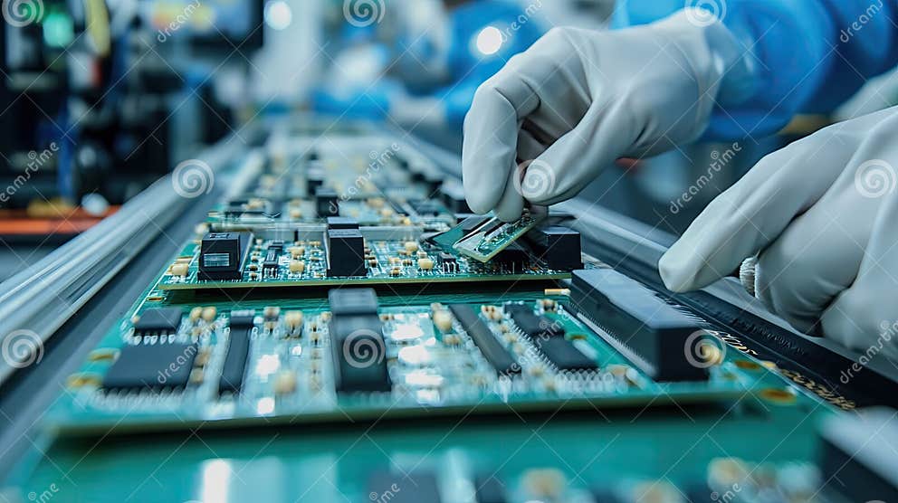 Workers on the Assembly Line Install Chips on Chips Stock Photo - Image ...