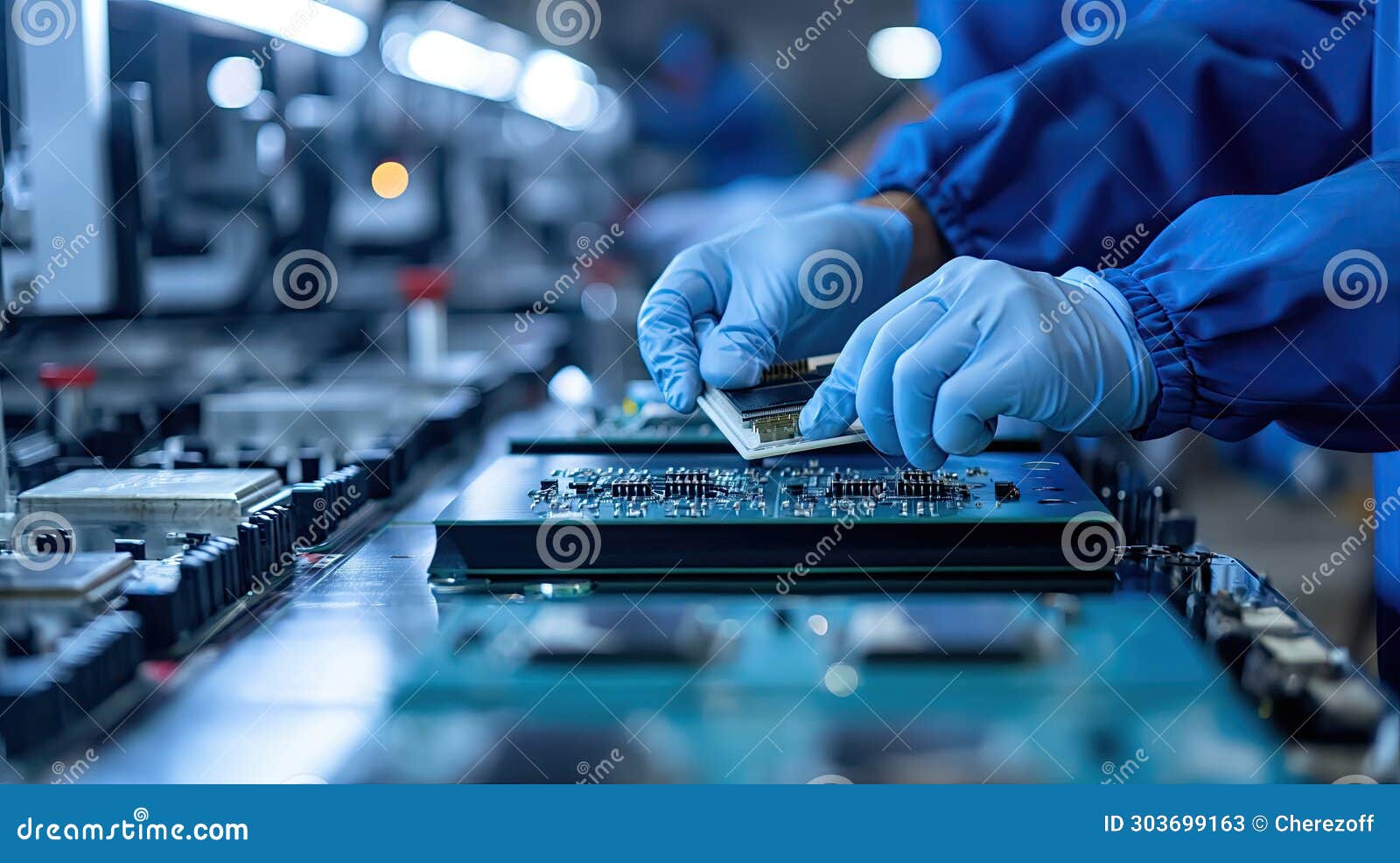 Workers on the Assembly Line Install Chips on Chips Stock Illustration ...
