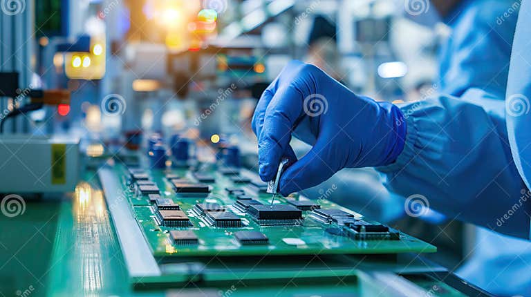 Workers on the Assembly Line Install Chips on Chips Stock Image - Image ...