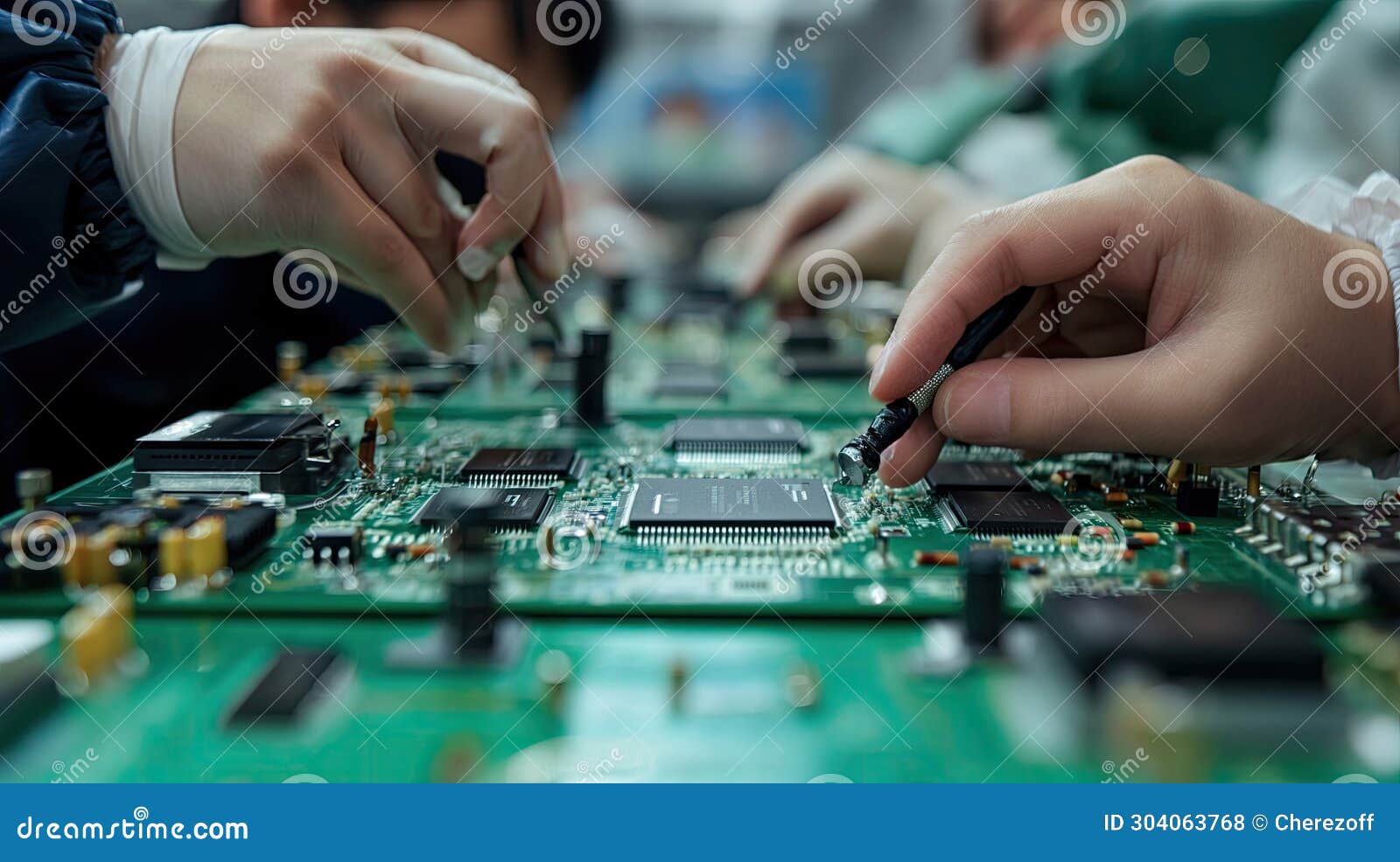 Workers on the Assembly Line Install Chips on Chips Stock Photo - Image ...