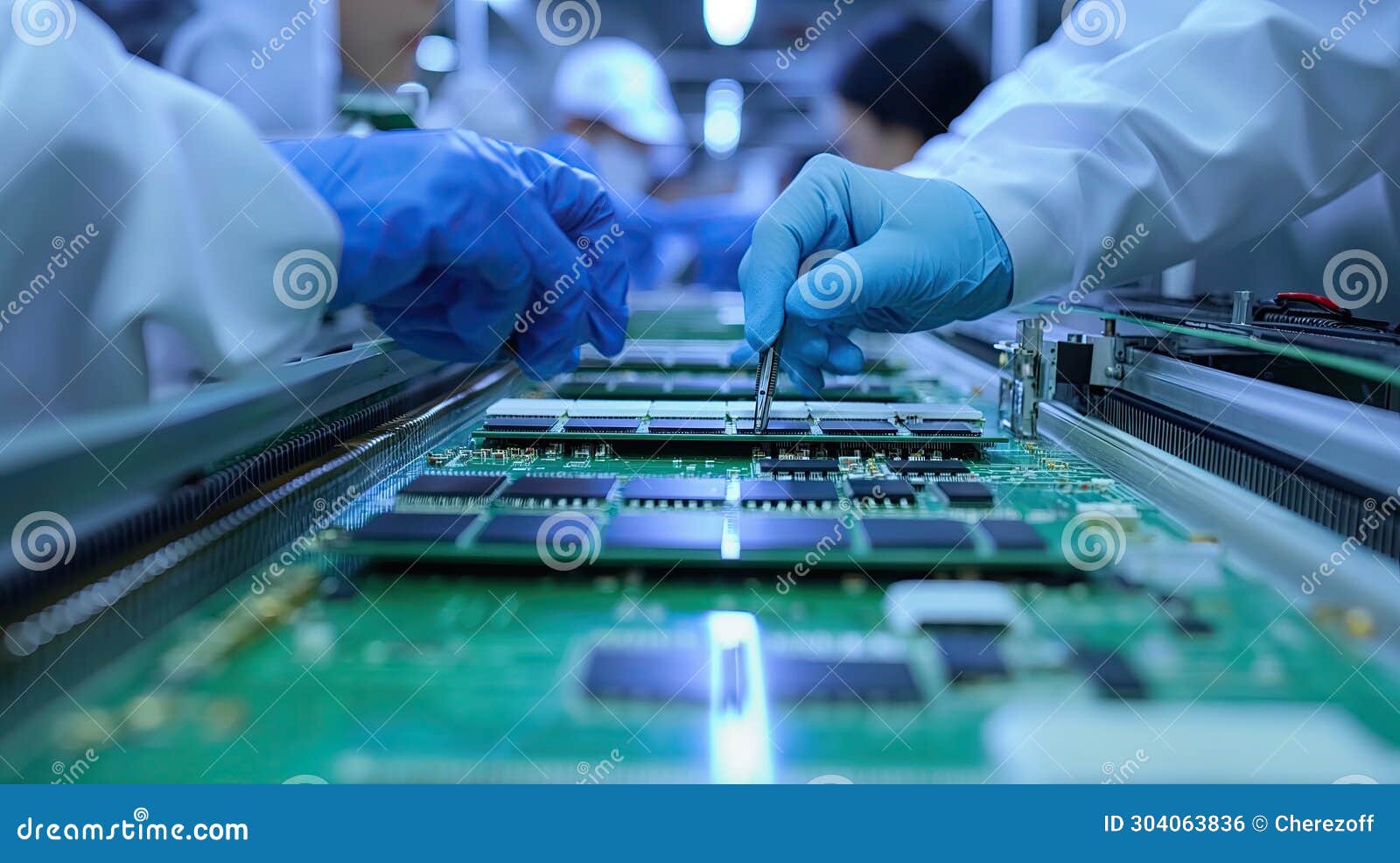 Workers on the Assembly Line Install Chips on Chips Stock Photo - Image ...
