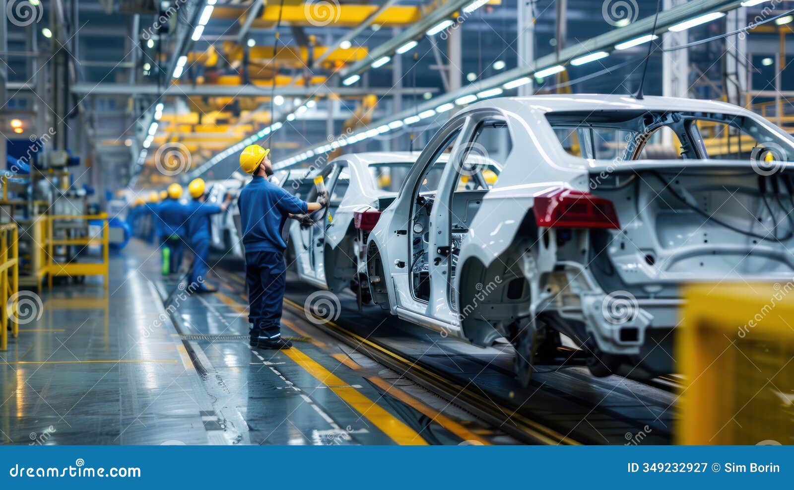 Workers on an Assembly Line in a Manufacturing Stock Illustration ...