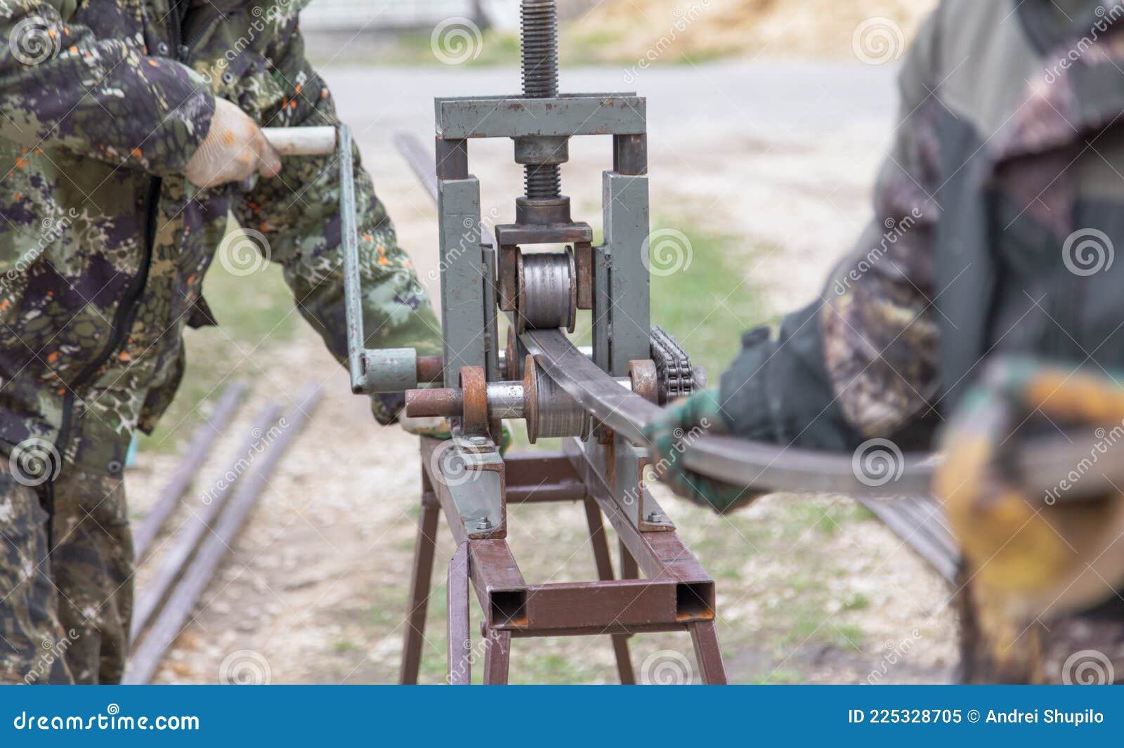 Workers Bend Metal in a Pipe Bender. Stock Image - Image of machine ...