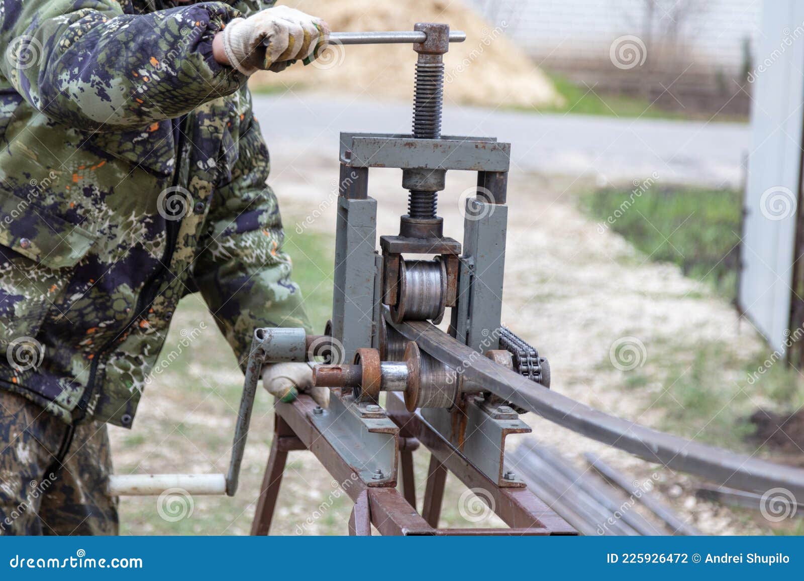 Workers Bend Metal in a Pipe Bender. Stock Photo - Image of industrial ...