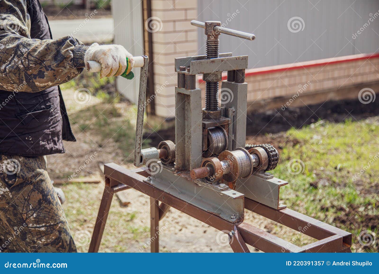 Workers Bend Metal in a Pipe Bender. Stock Image - Image of technology ...