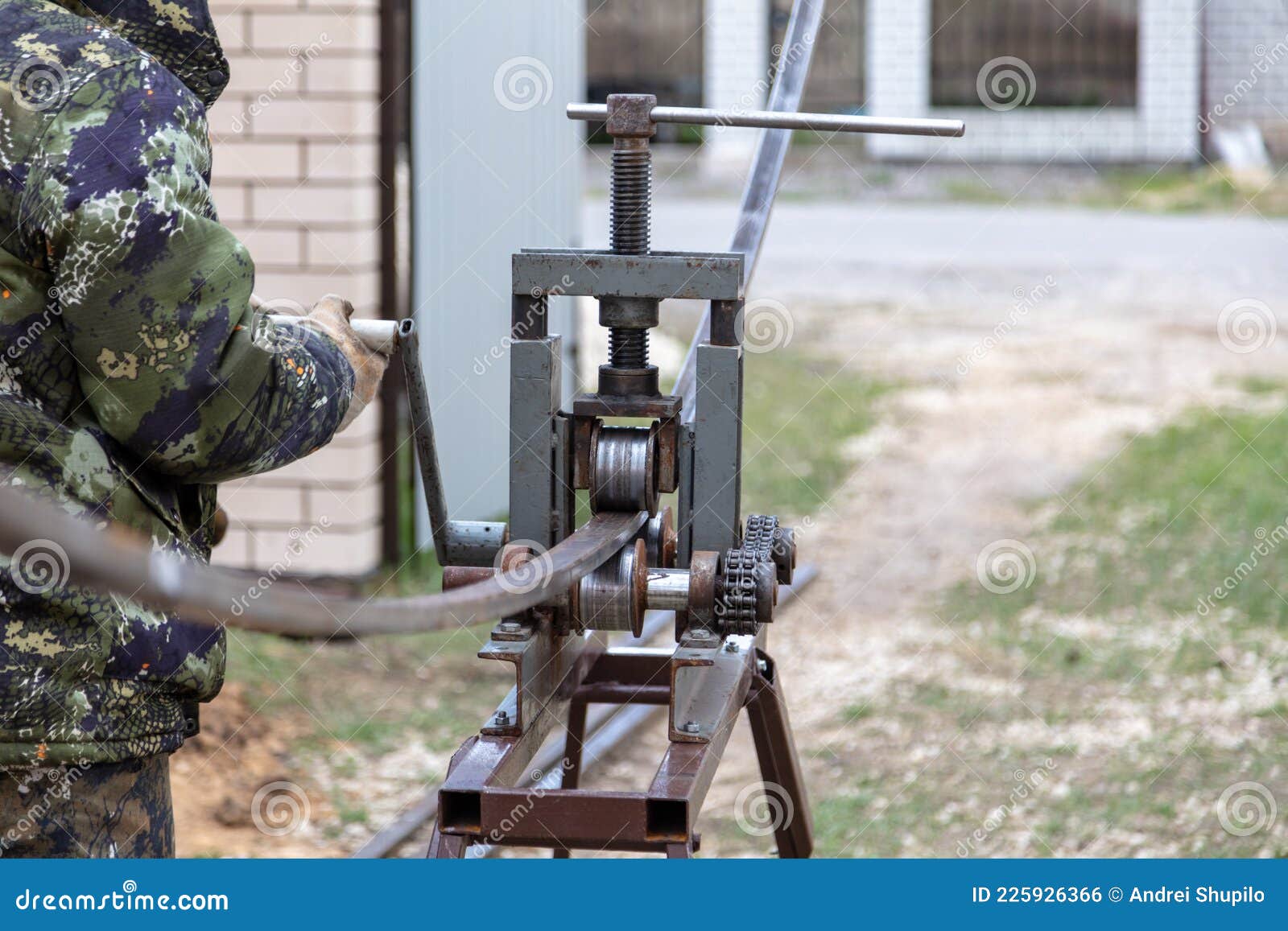 Workers Bend Metal in a Pipe Bender. Stock Photo - Image of manufacture ...