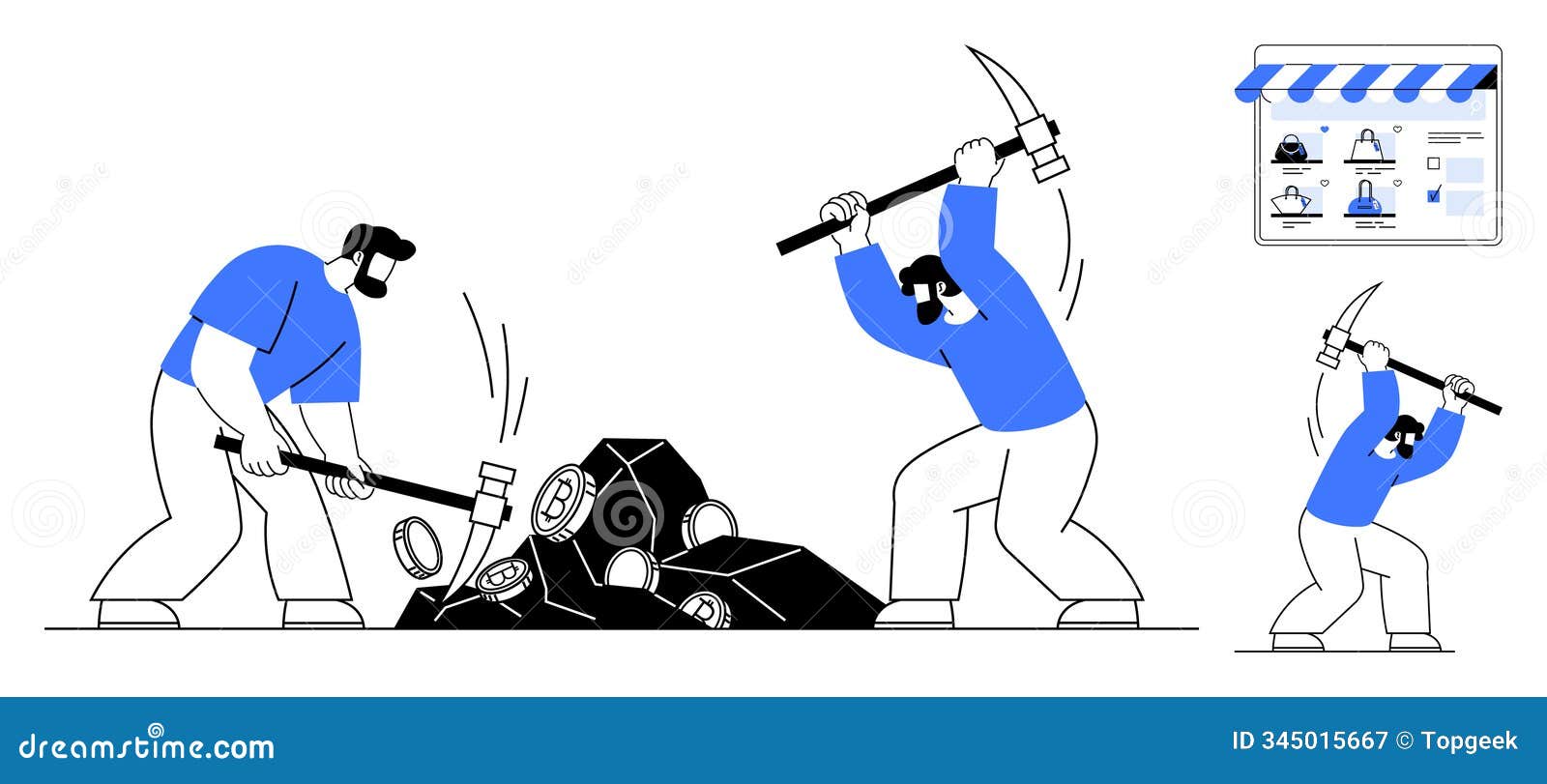 Workers Breaking Rocks with Pickaxes Near Diagram Representing Project ...