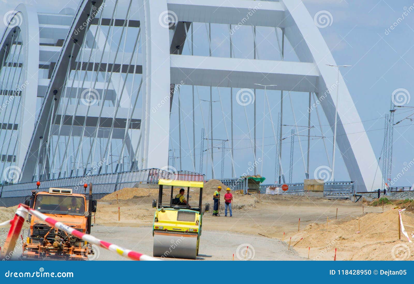 Workers on the bridge stock photo. Image of equipment - 118428950